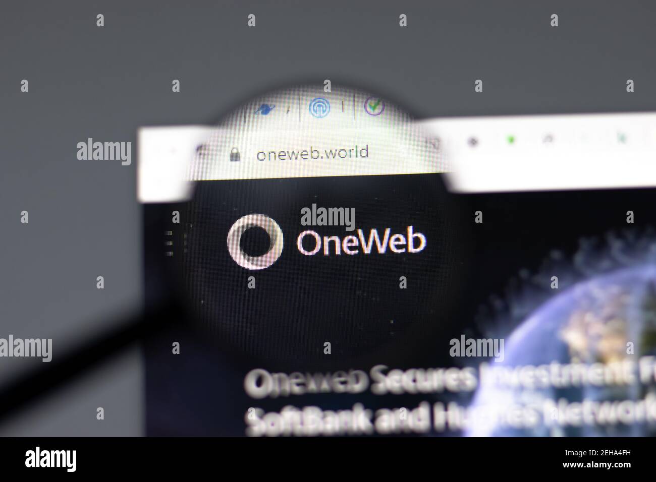 New York, USA - 15 February 2021: OneWeb website in browser with ...