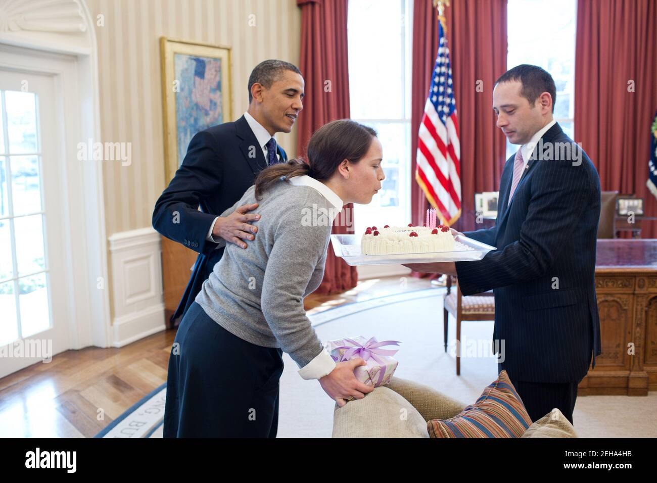 President Barack Obama surprises Personal Secretary Katie Johnson with ...
