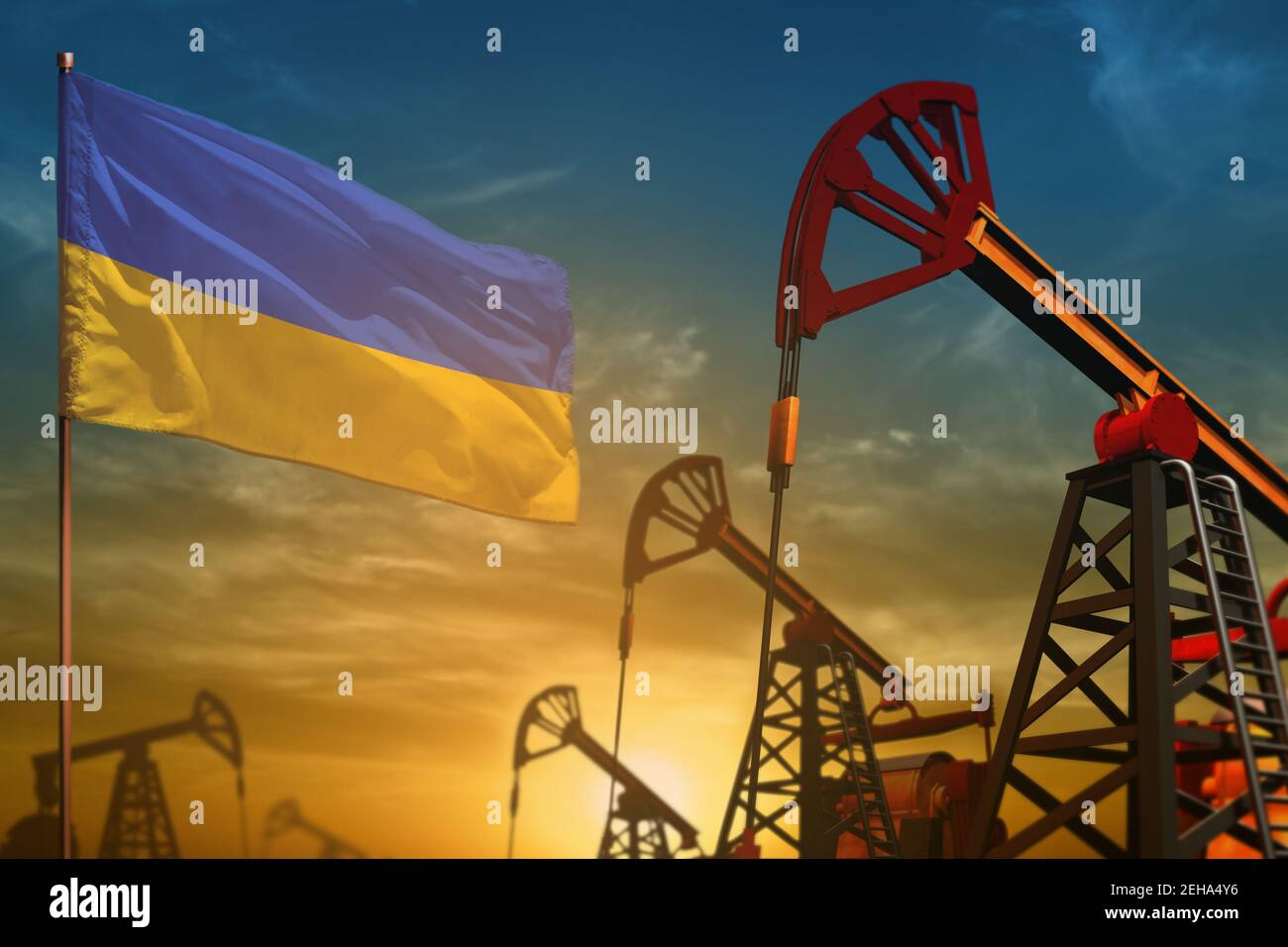 Ukraine oil industry concept, industrial illustration. Fluttering ...