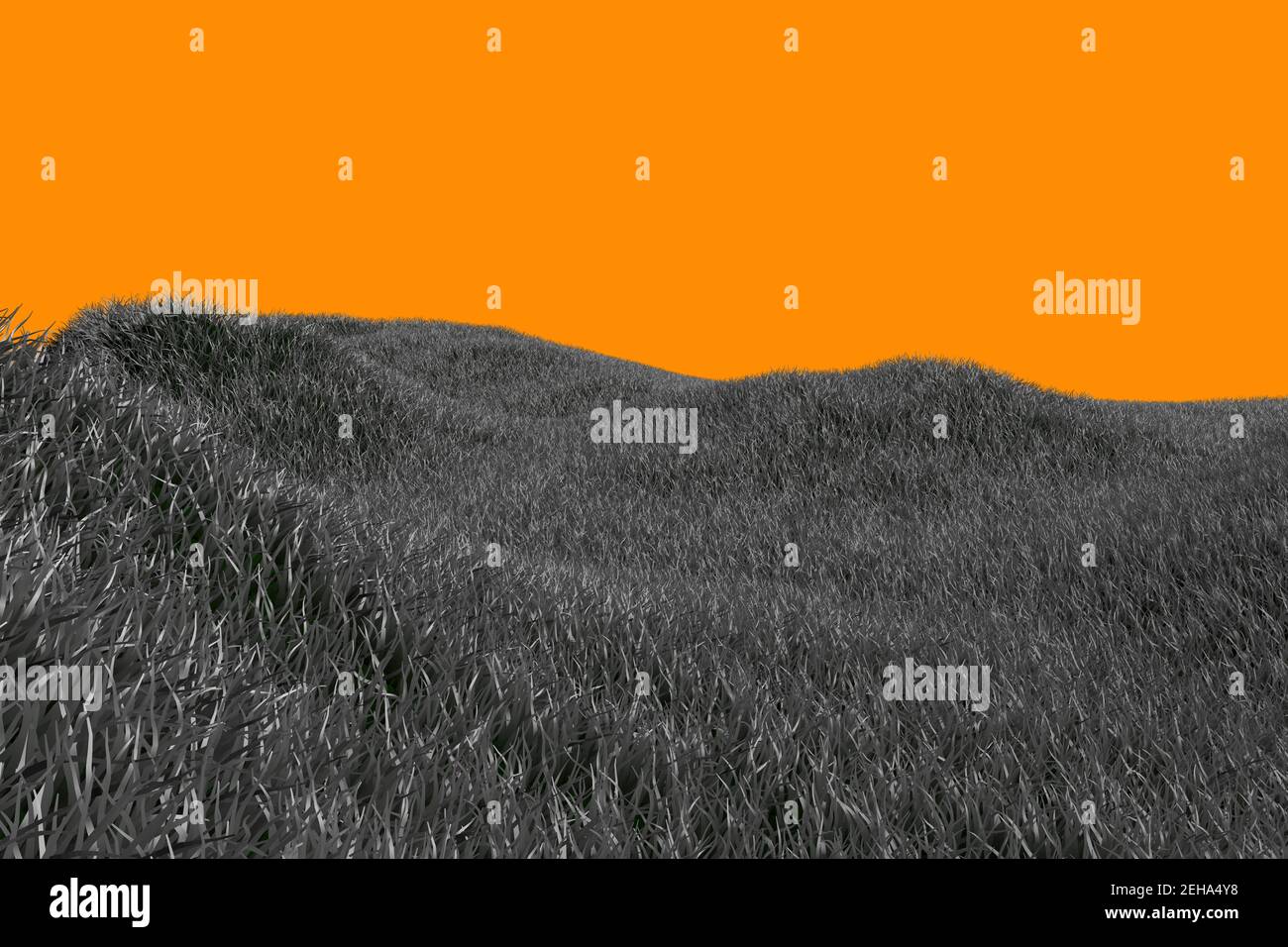 scary black and white high detail hills isolated on orange background ...