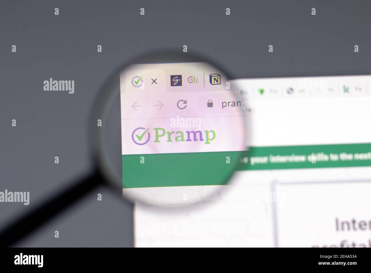 New York, USA - 15 February 2021: Pramp website in browser with company ...