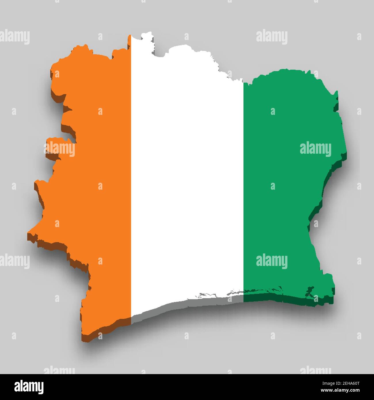 3d Isometric Map Of Ivory Coast With National Flag Vector Illustration