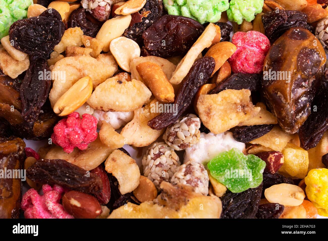 Multicolored dried fruits close up background or texture Stock Photo ...