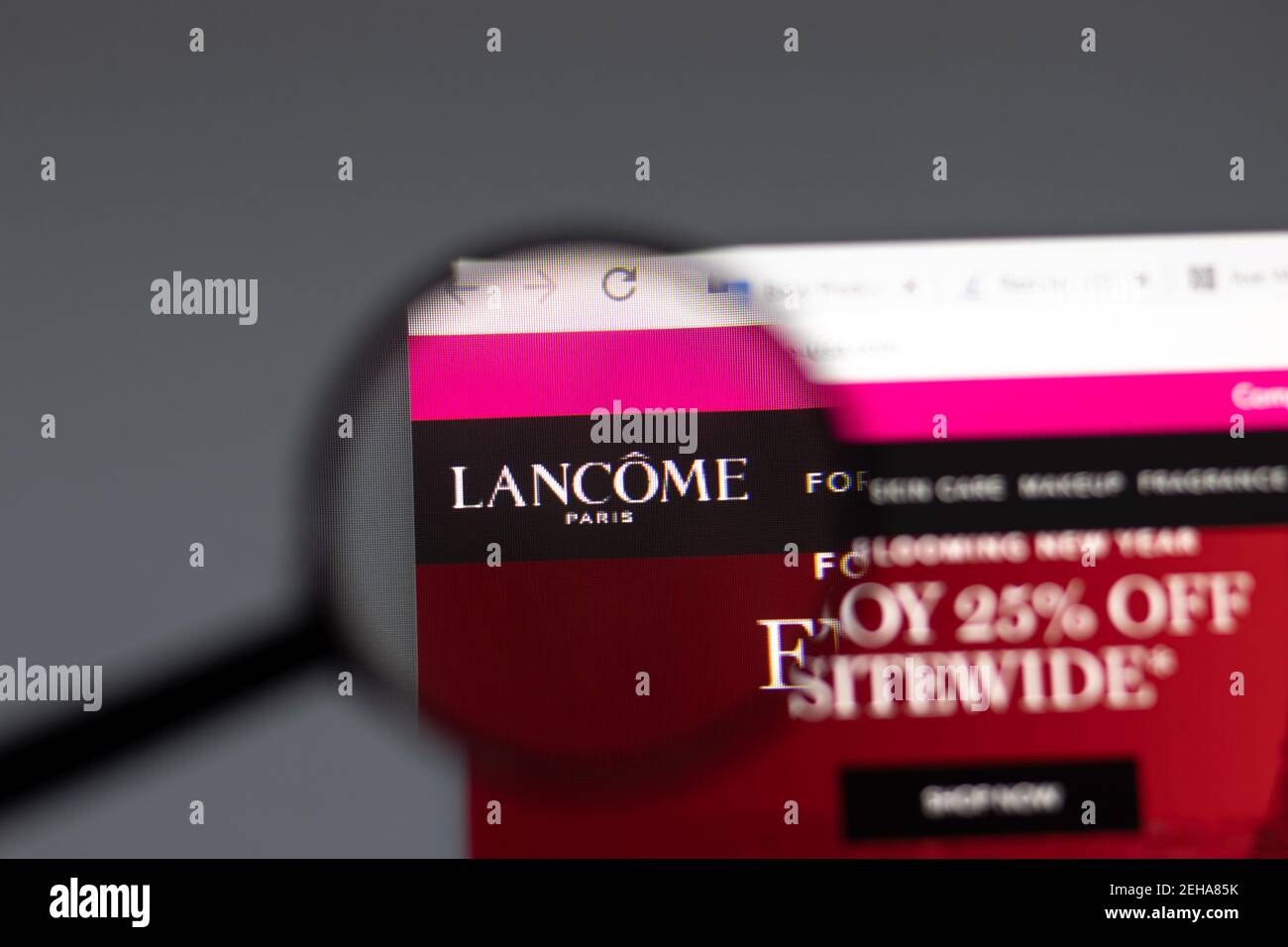 New York, USA - 15 February 2021: Lancome website in browser with company logo, Illustrative ...