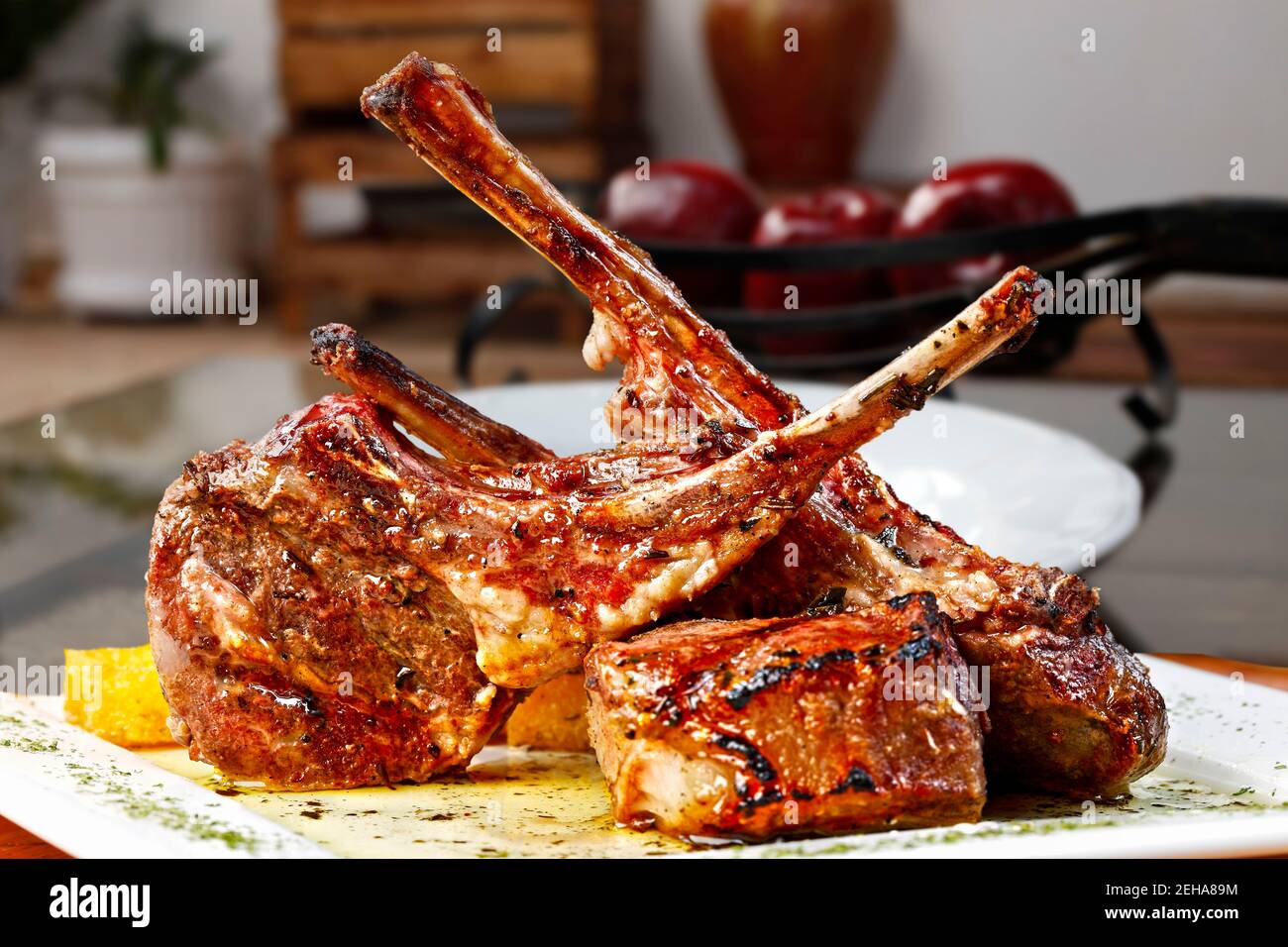 Roasted lamb chop, delicious lamb ribs roasted on the grill Stock Photo ...