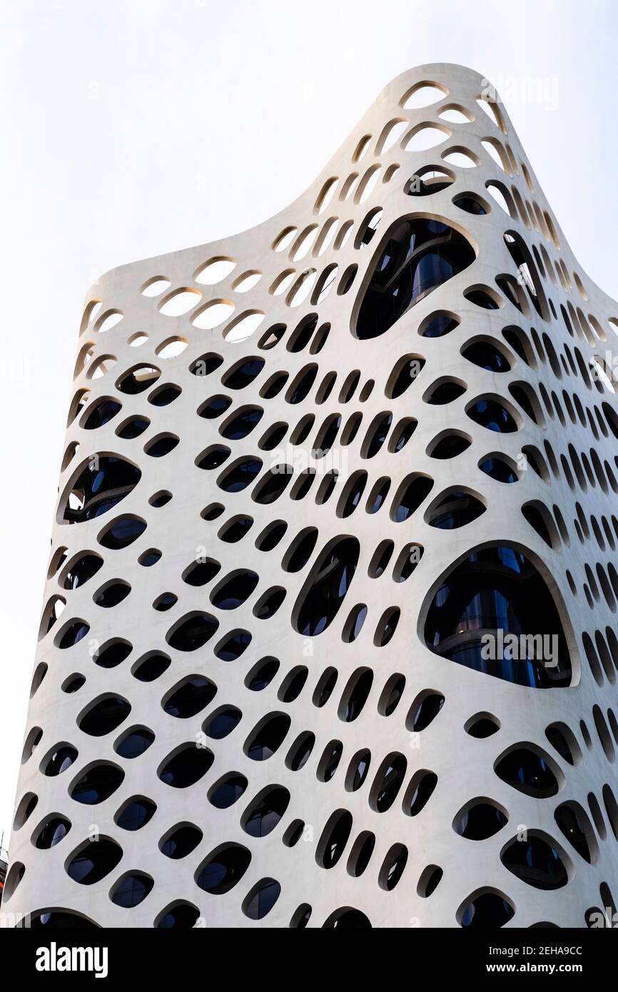 Dubai, UAE - 02.18.2021 O14 building, also known as cheese building in ...