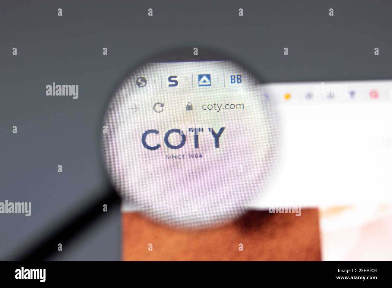 New York, USA - 15 February 2021: Coty website in browser with company ...