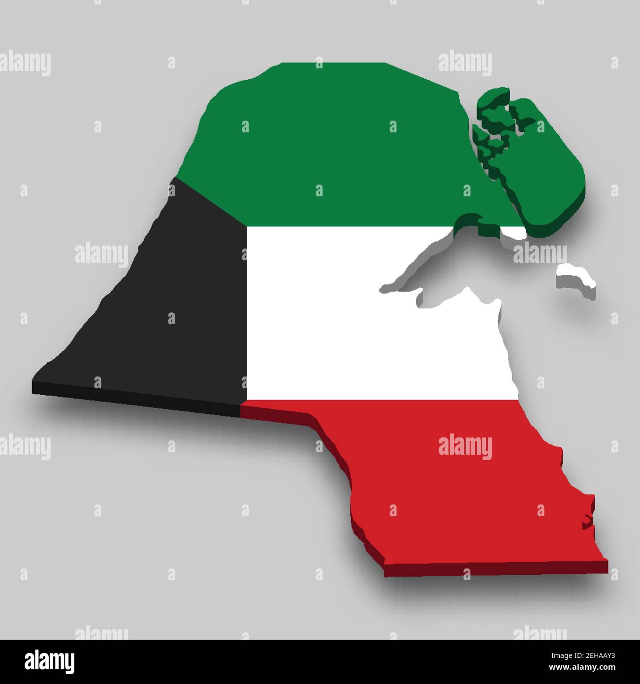 3d isometric Map of Kuwait with national flag. Vector Illustration ...