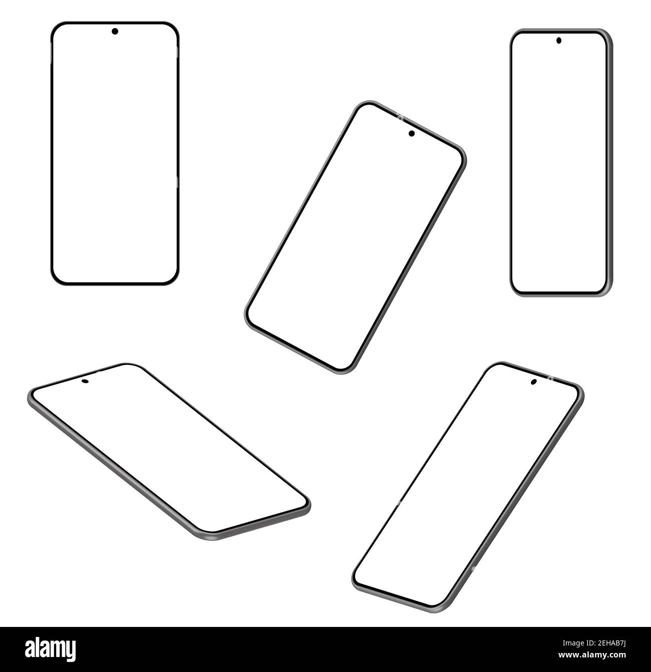 Five 3D Smartphone mockups in different angles, projections. UI modern ...