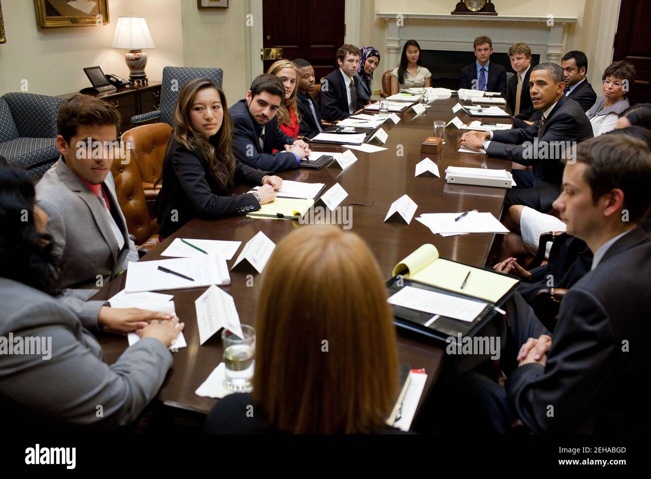 President Barack Obama meets with young leaders for a Youth Roundtable ...
