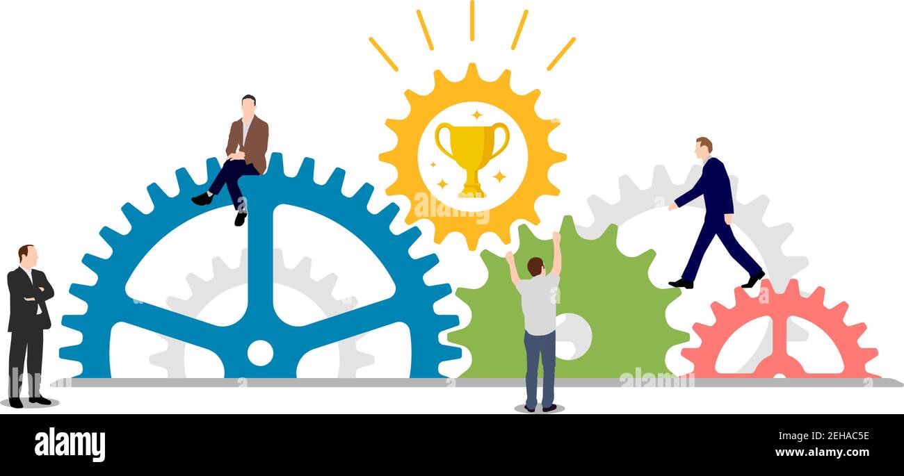 Business success ( trophy ) concept vector illustration. Gear wheel and ...