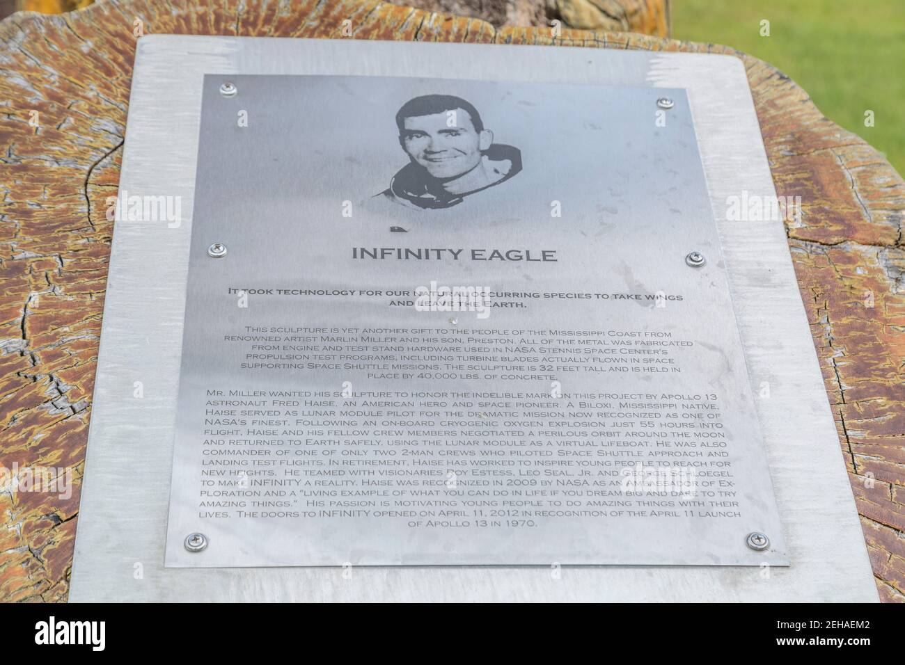 Plaque for the Infinity Eagle sculpture by Marlon and Preston Miller at ...