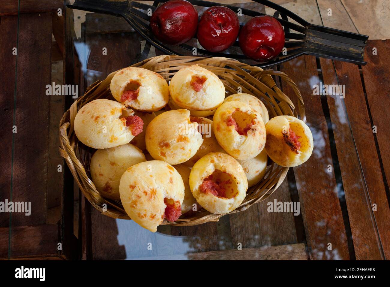 Brazilian snack cheese bread, stuffed with pepperoni, pao de queijo ...