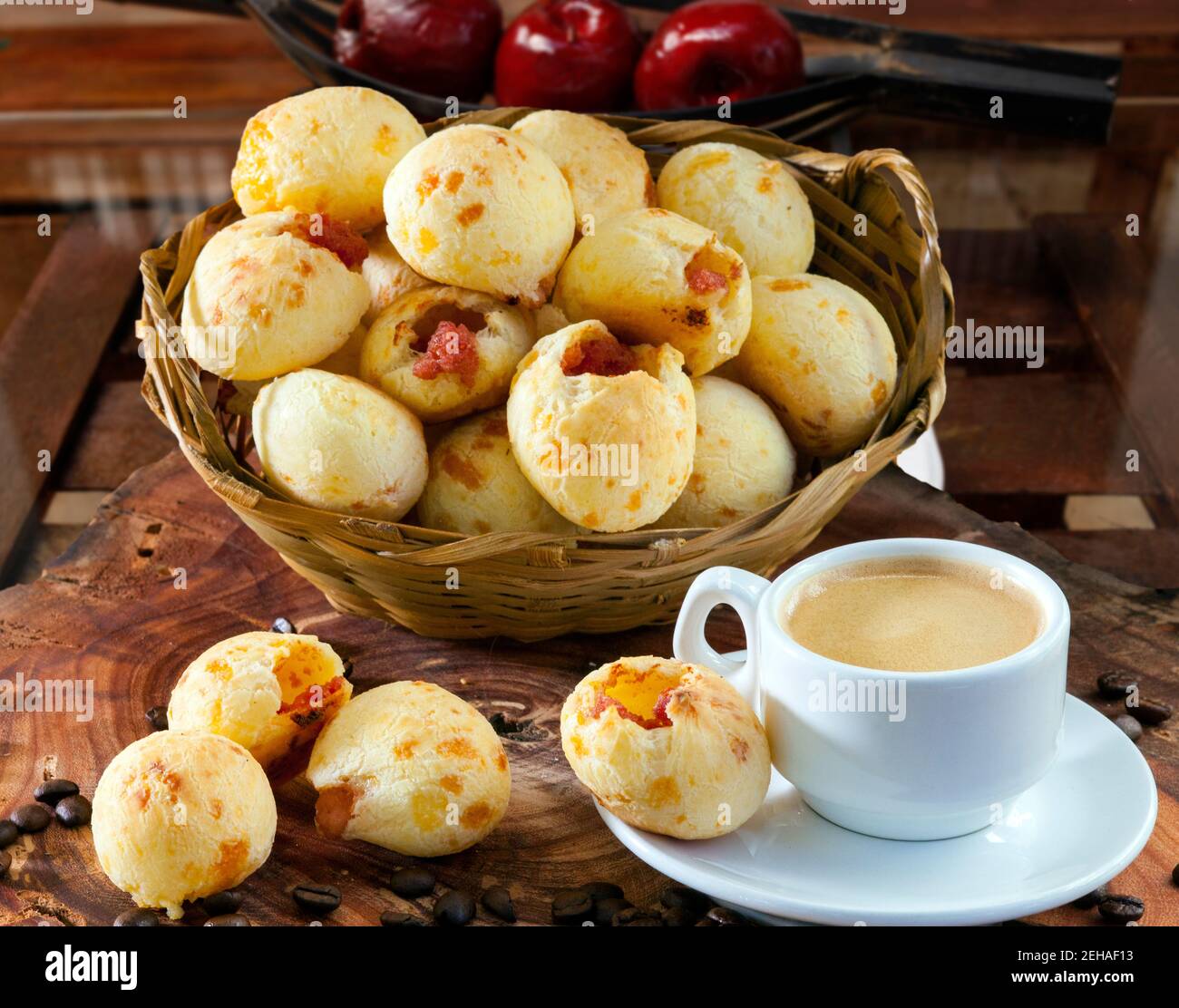 Breakfast with stuffed cheese bread, pao de queijo Stock Photo - Alamy
