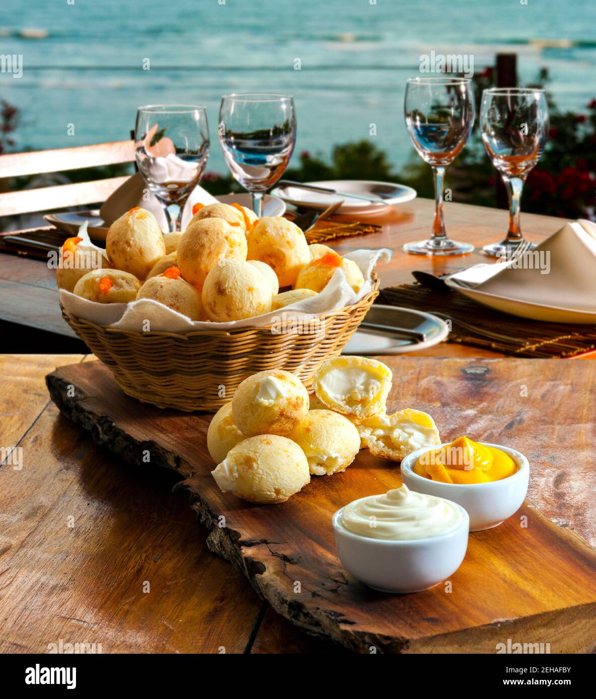 Breakfast with stuffed cheese bread, pao de queijo Stock Photo - Alamy