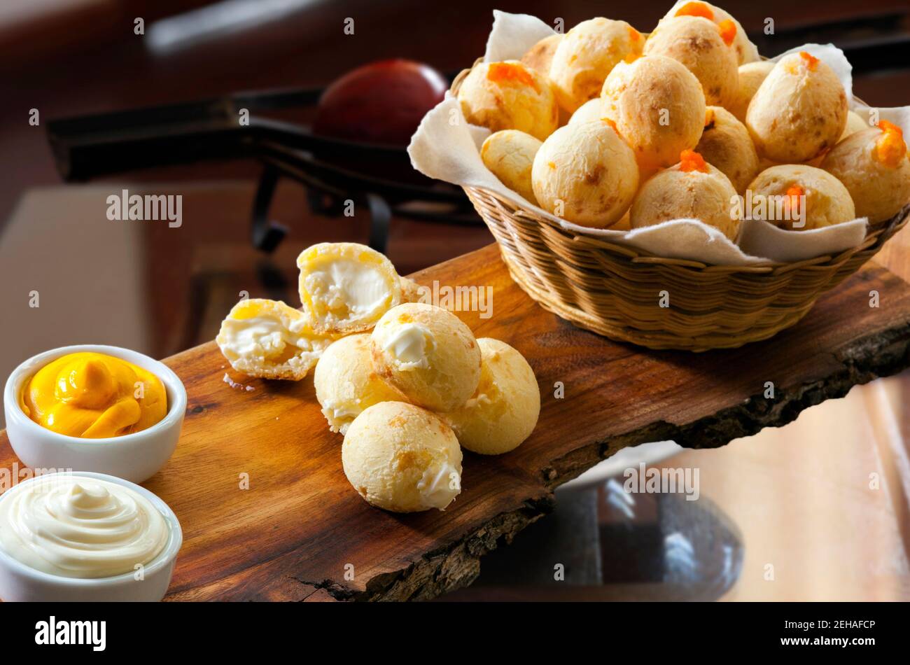 Breakfast with stuffed cheese bread, pao de queijo Stock Photo - Alamy
