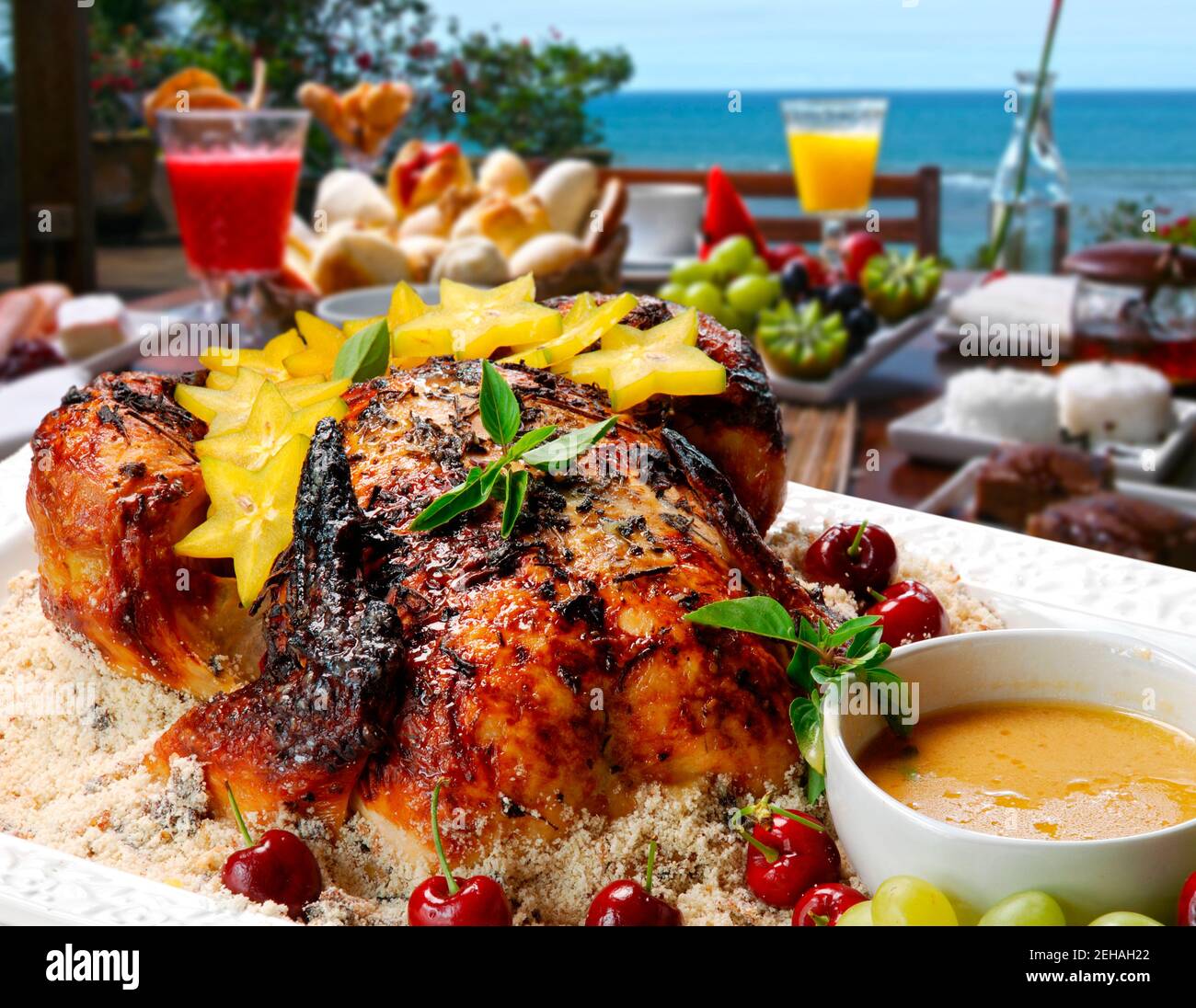 Roasted chicken with sauce BBQ food Stock Photo - Alamy