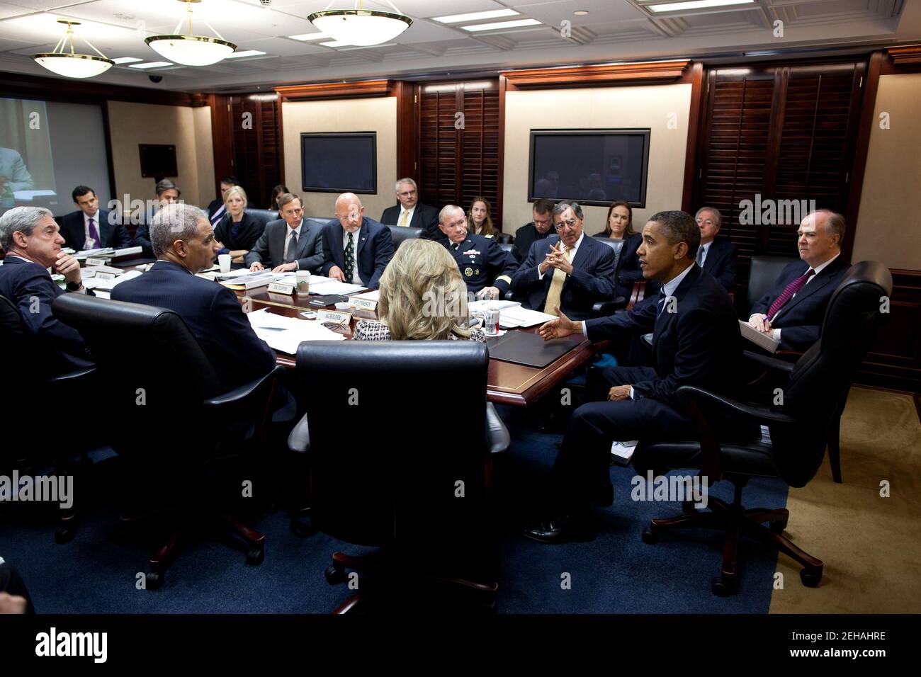 President Barack Obama meets with members of his national security team ...