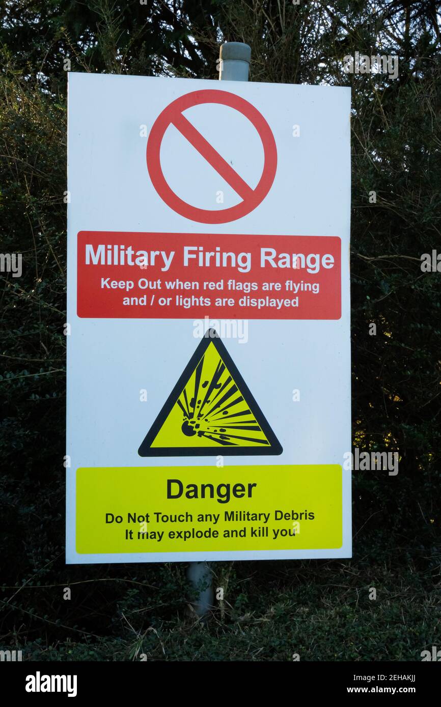 Danger military firing range, do not touch explosive debris warning ...