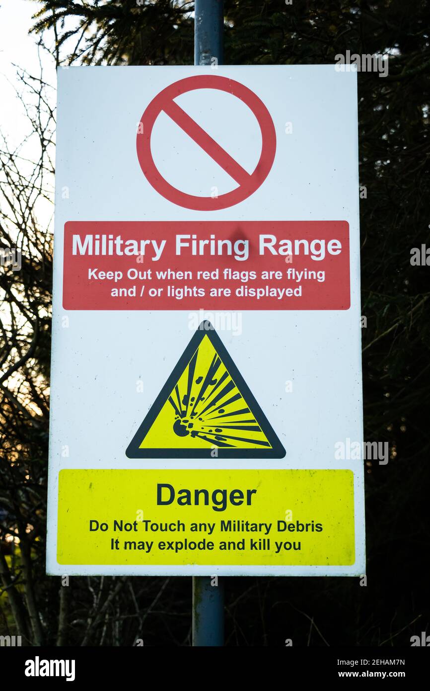 Danger military firing range, do not touch explosive debris warning ...