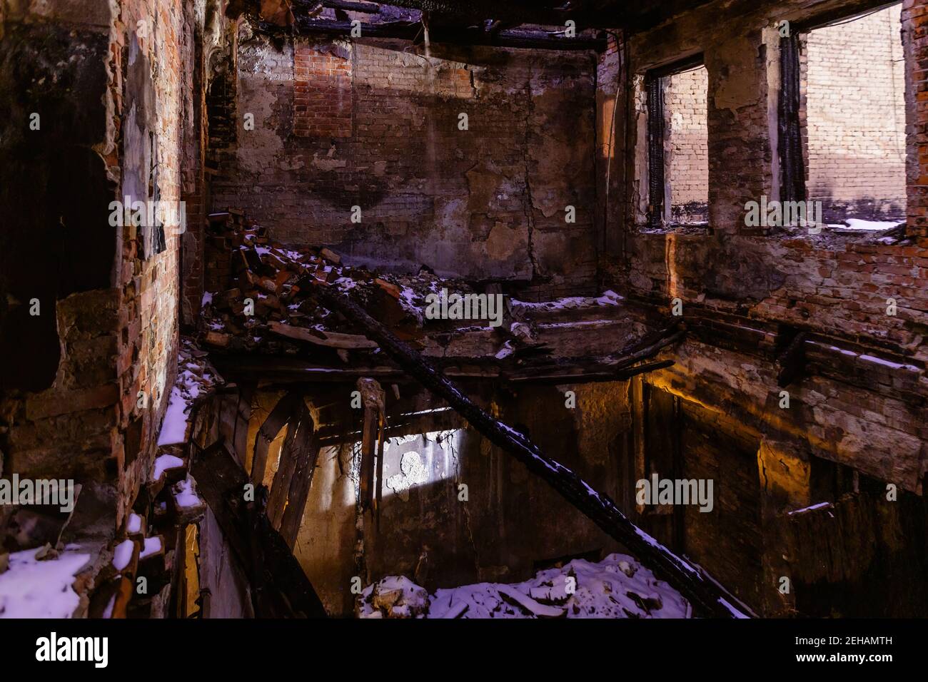 Interior of old historical mansion after fire Stock Photo - Alamy