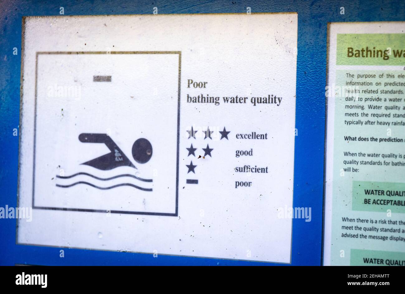 Poor bathing water quality sign at Dhoon Bay, Kirkcudbright, Galloway ...