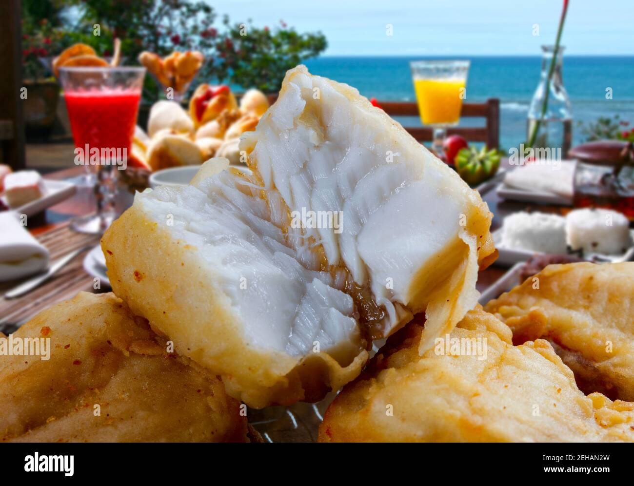 Fried sliced fish fillet at the beach restaurant Stock Photo - Alamy