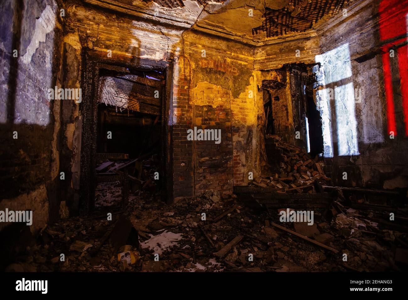 Interior of old historical mansion after fire Stock Photo - Alamy