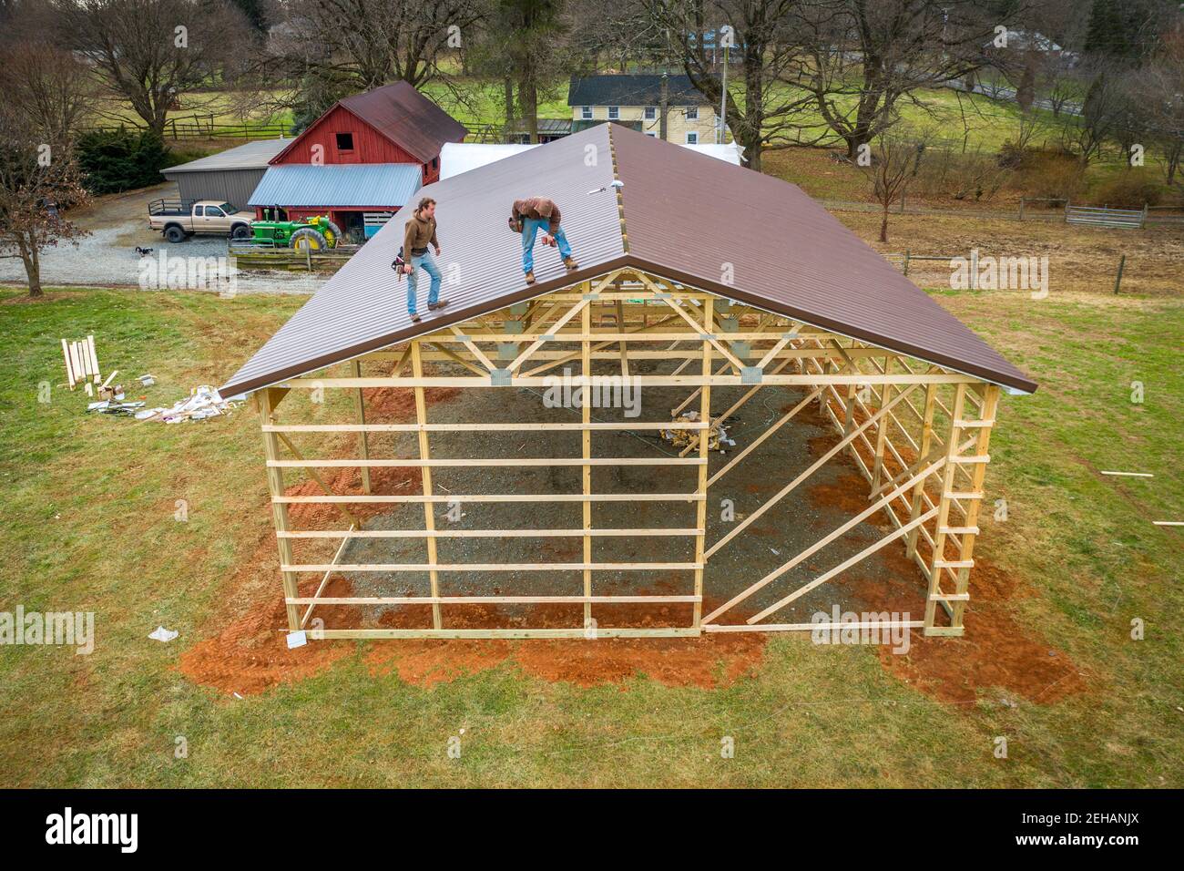 Pole Barn construction on farm in Harford County Maryland Stock Photo ...