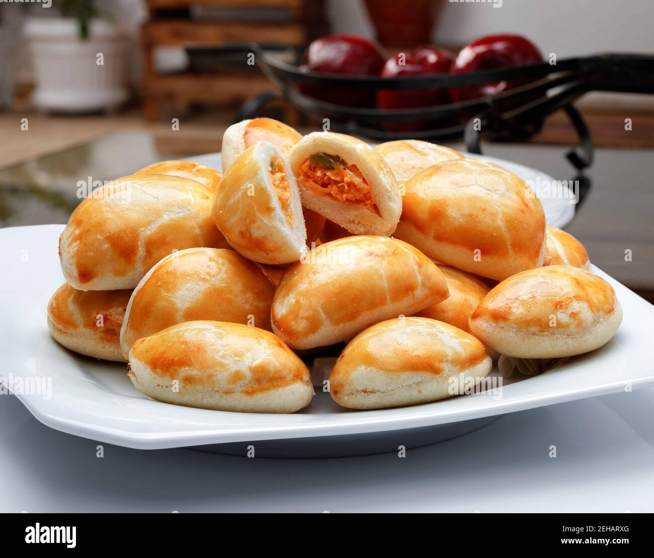 Brazilian snack. Meat Esfiha food Stock Photo - Alamy