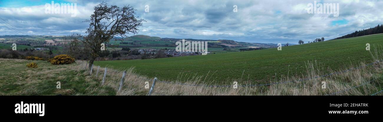 Hill above and south of the village of Denholm, Scottish Borders Stock ...