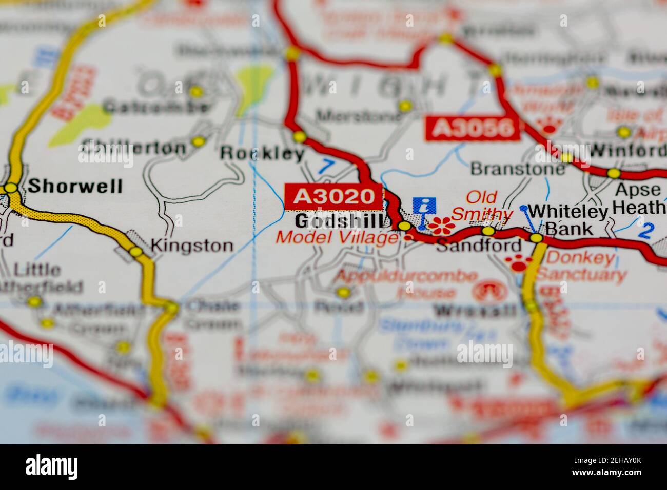 Godshill isle of wight and surrounding areas shown on a road map or ...