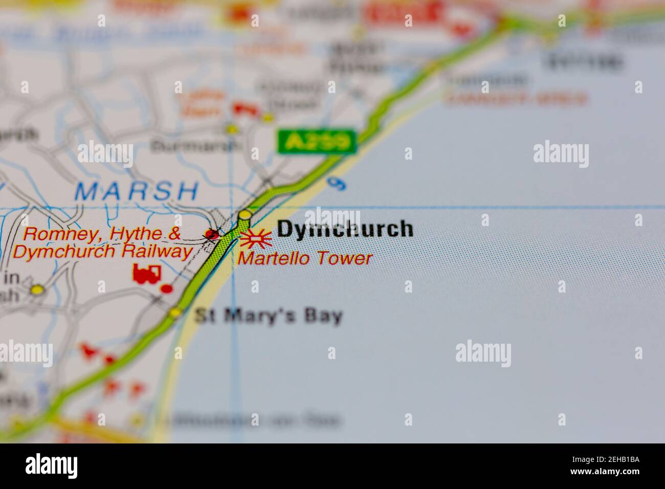 Dymchurch and surrounding areas shown on a road map or Geography map ...