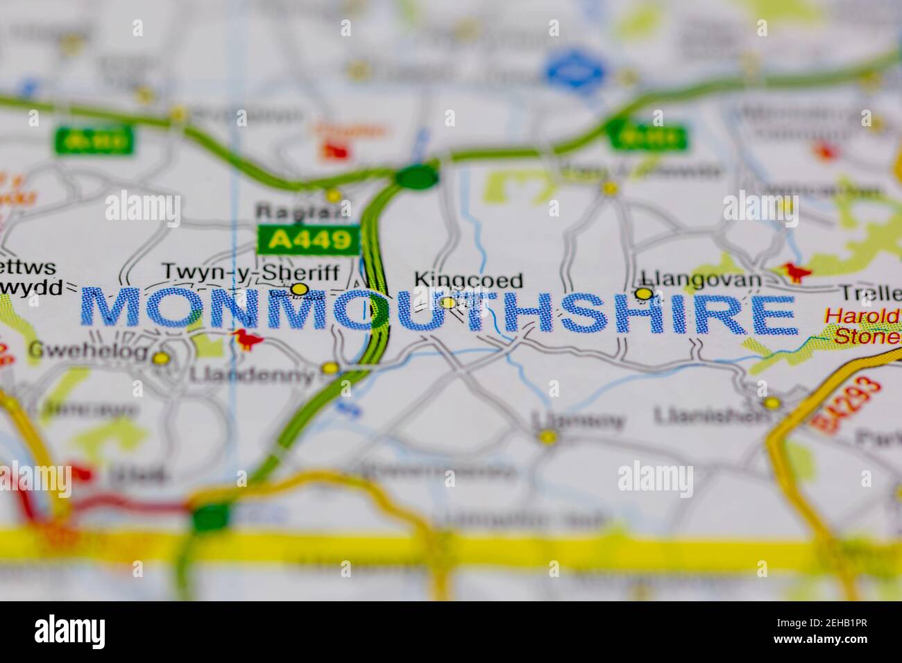 Monmouthshire and surrounding areas shown on a road map or Geography ...