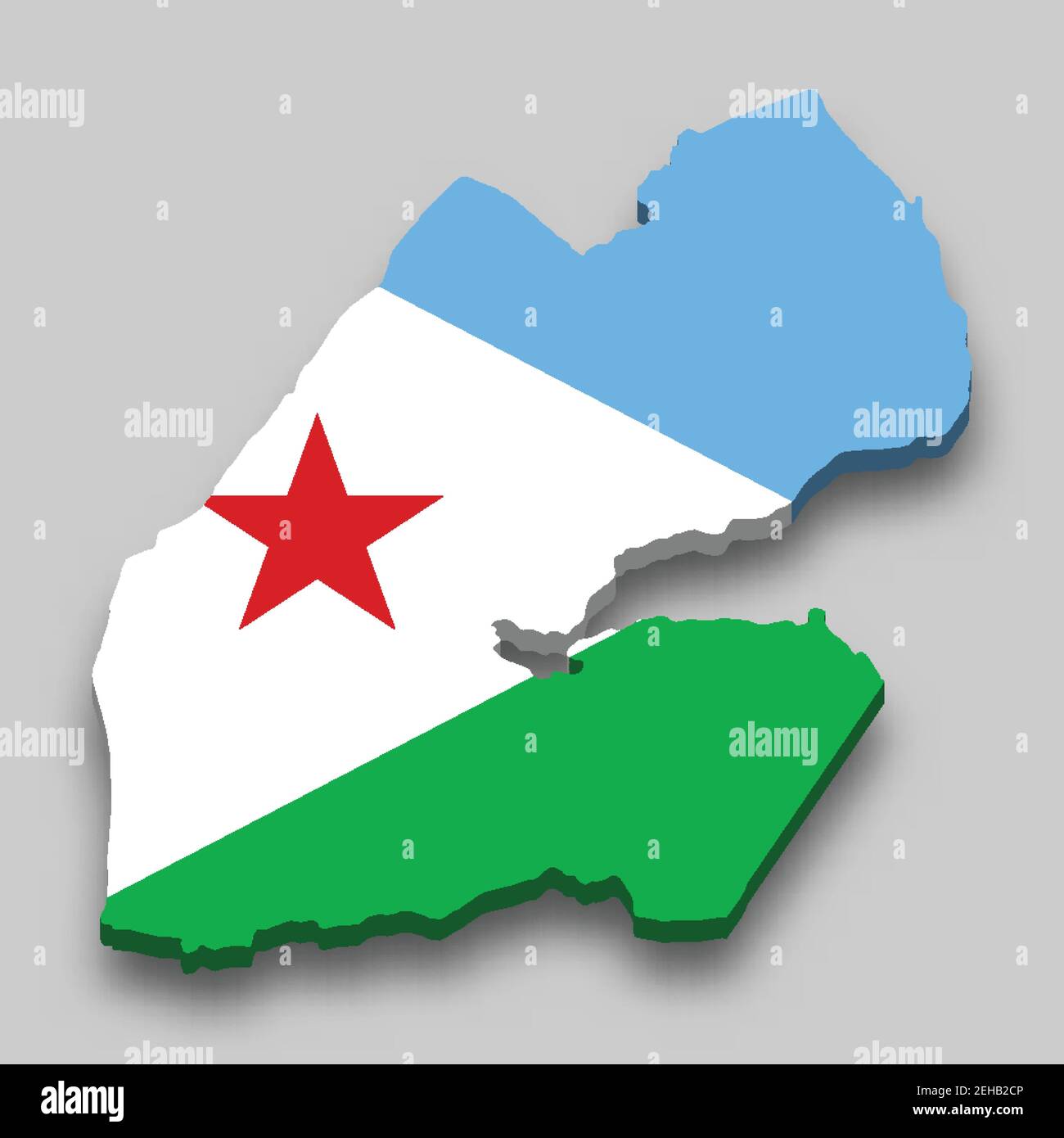 3d Isometric Map Of Djibouti With National Flag Vector Illustration