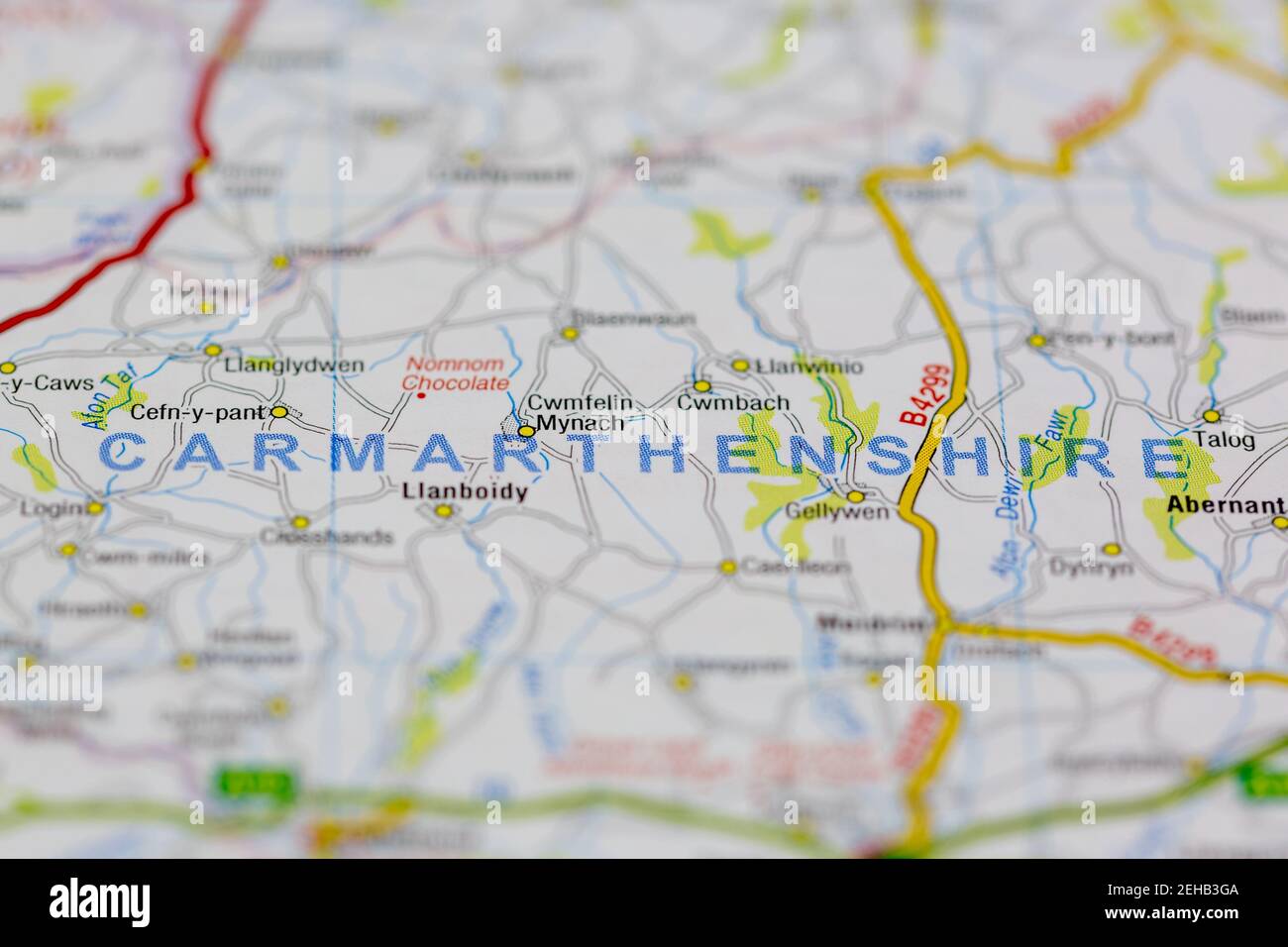 Carmarthenshire and surrounding areas shown on a road map or Geography ...