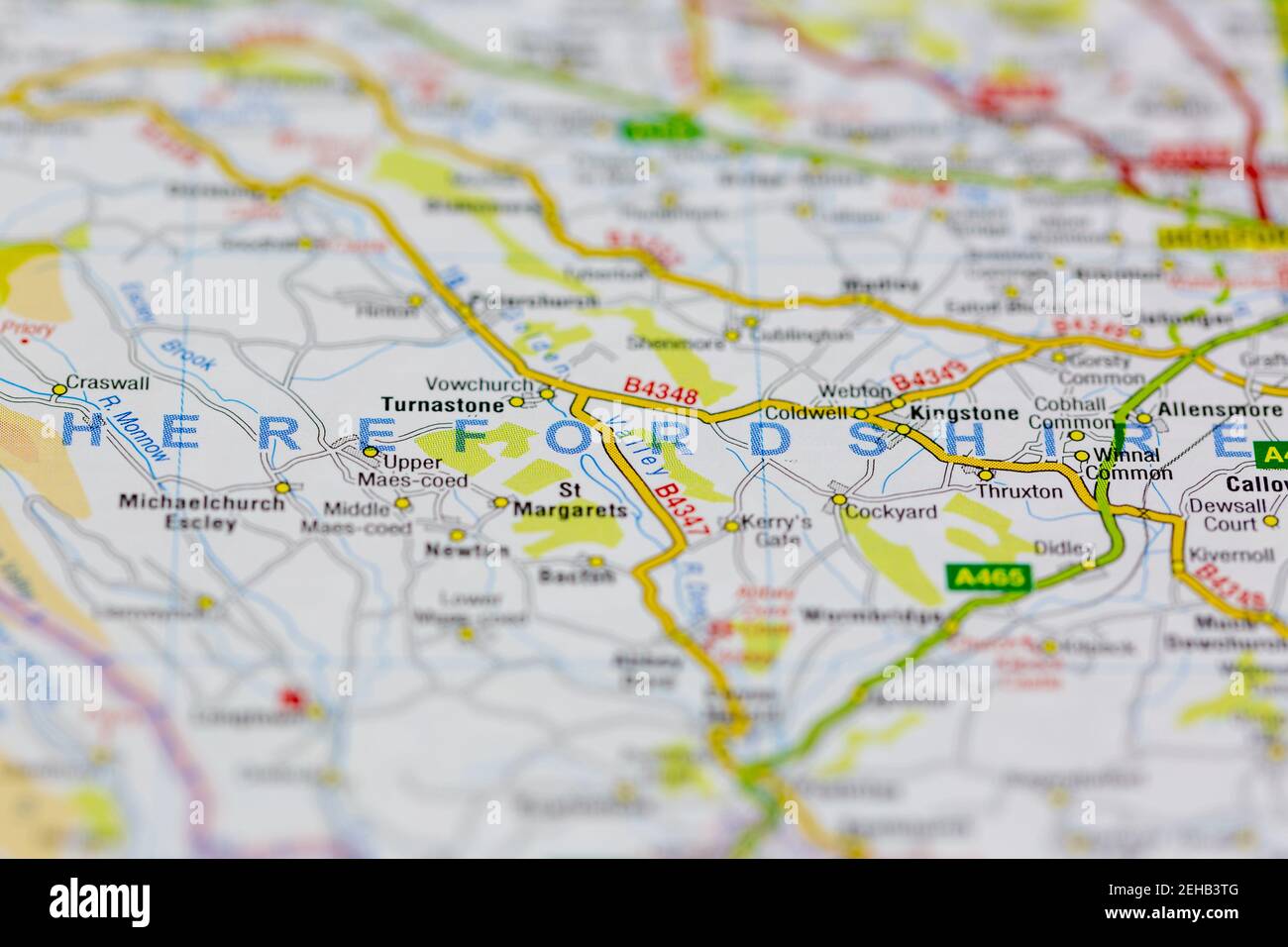 Herefordshire and surrounding areas shown on a road map or Geography ...