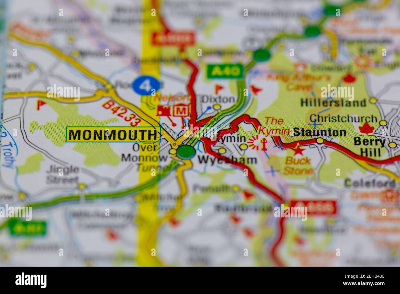 Monmouth and surrounding areas shown on a road map or Geography map ...
