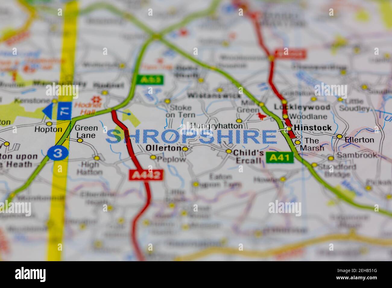 Shropshire and surrounding areas shown on a road map or Geography map ...