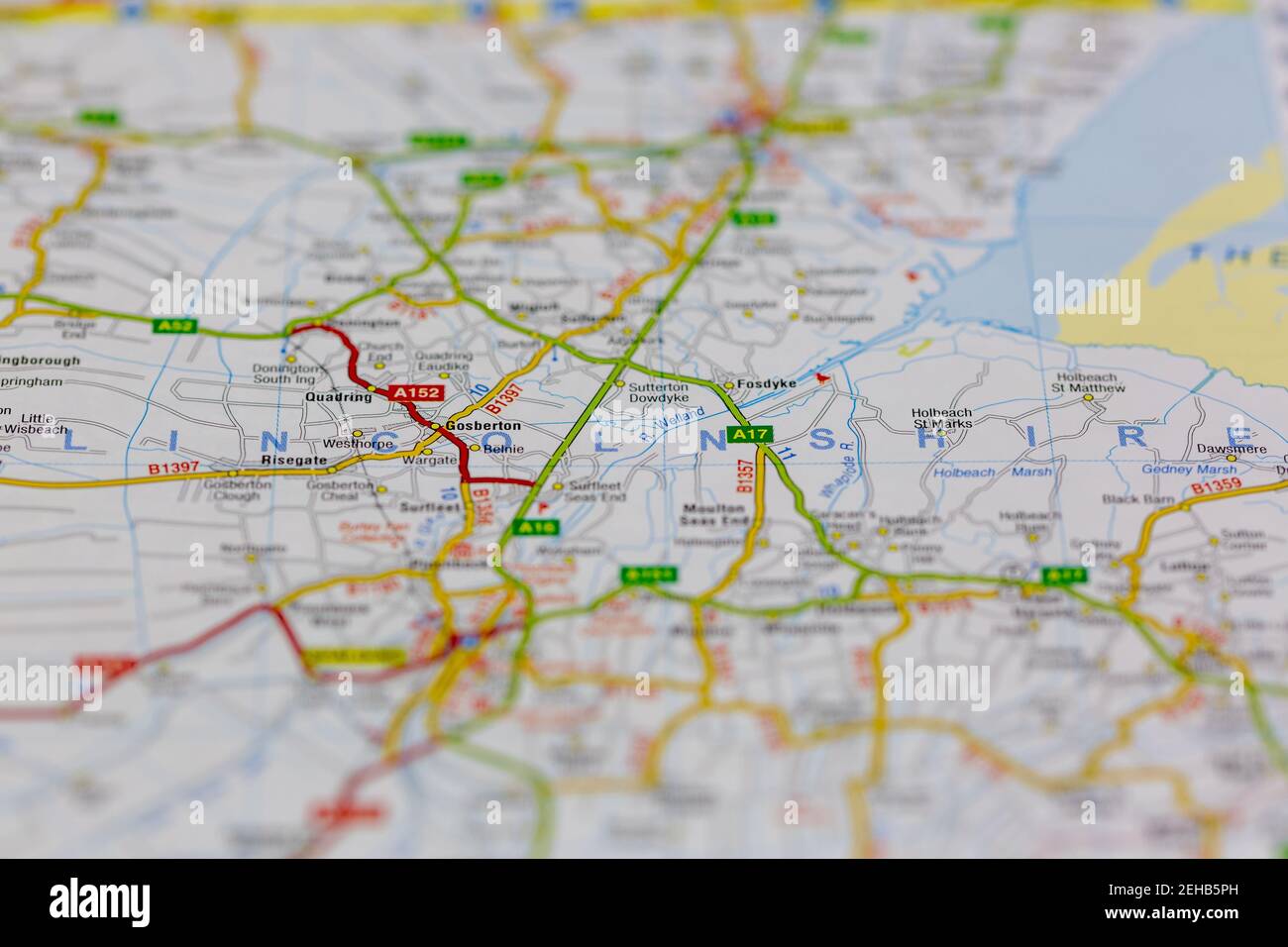 Lincolnshire and surrounding areas shown on a road map or Geography map ...