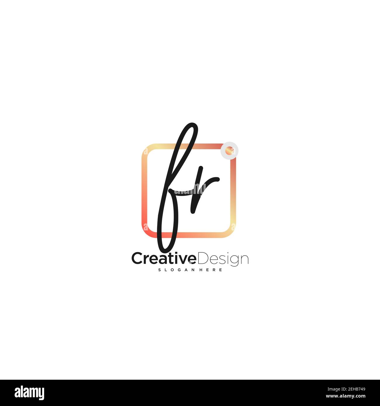 FR Initial Letter handwriting logo hand drawn colorful box vector, logo ...