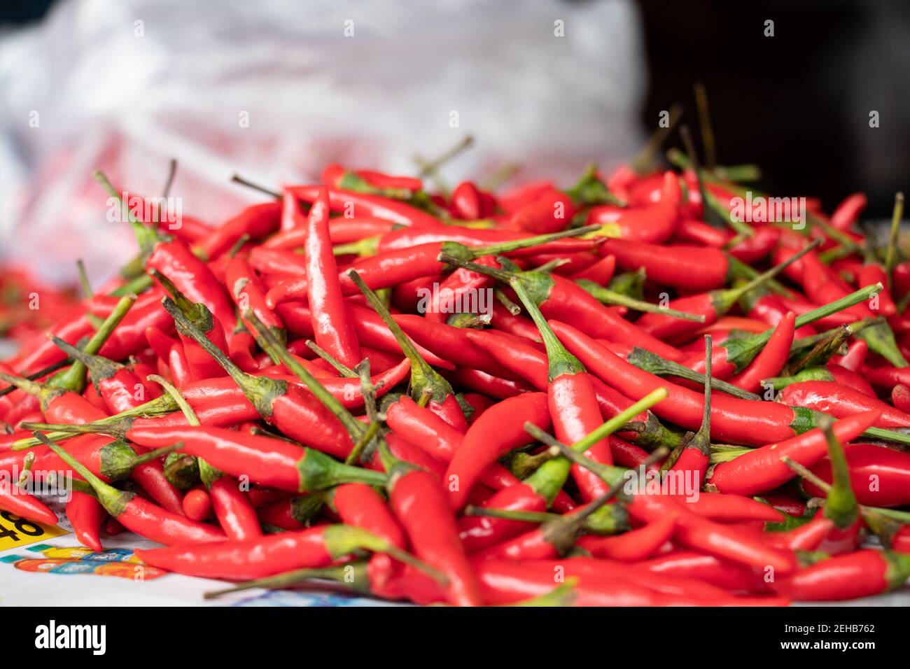 a pile of hot red chilli in a Thai restaurant Stock Photo - Alamy