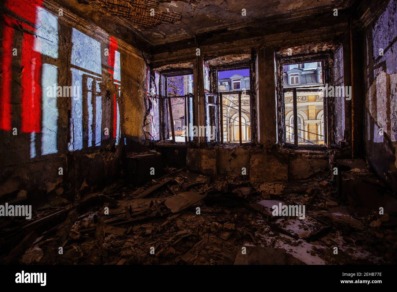 Interior of old historical mansion after fire Stock Photo - Alamy