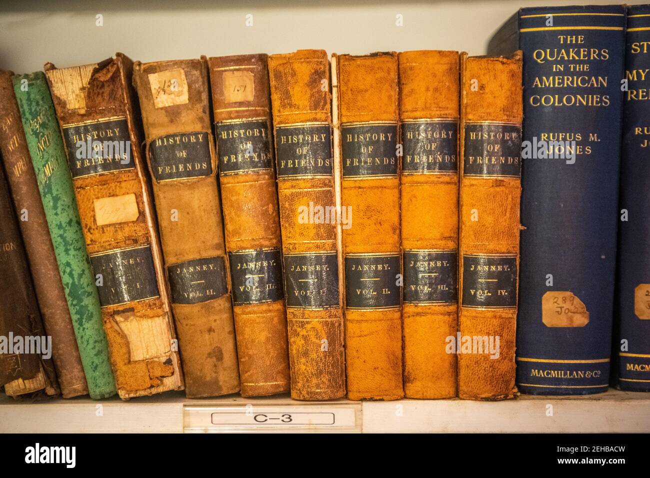 Old books in library at Little Falls Friends Meeting - Quaker meeting ...