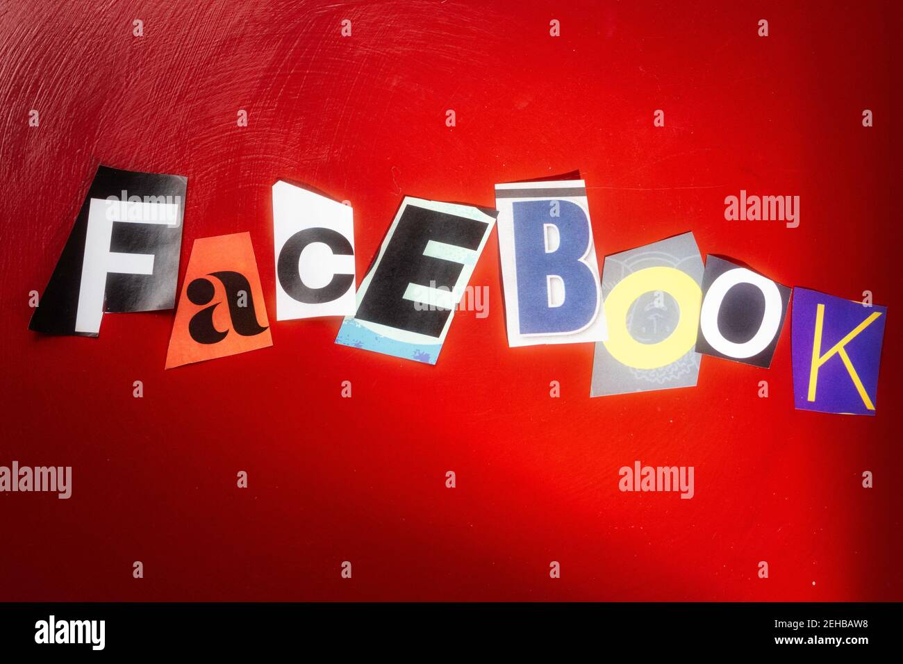 The word "Facebook" using cut-out paper letters in the ransom note ...