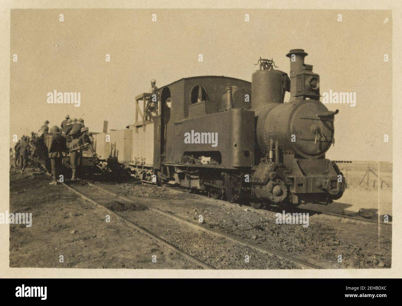 Outside No 2 Blockhouse. Troops travelling by rail to No 6 B House ...