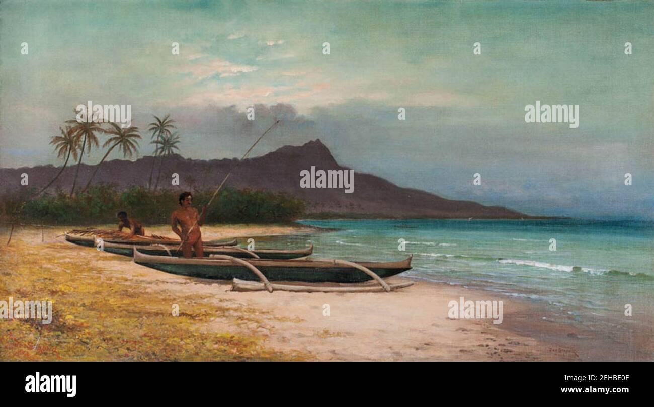 Outriggers At Diamond Head, Honolulu, 1888, by Joseph Strong Stock ...