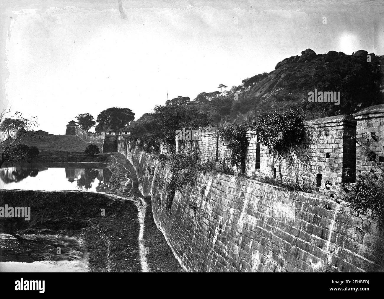 Outside view of the Foochow city walls and meat below Woo-Shih-Shan ...