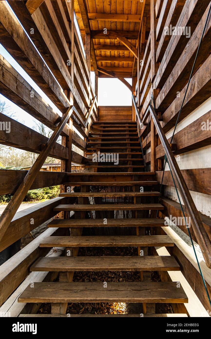 Wooden stairs to small wooden viewing platform Stock Photo - Alamy
