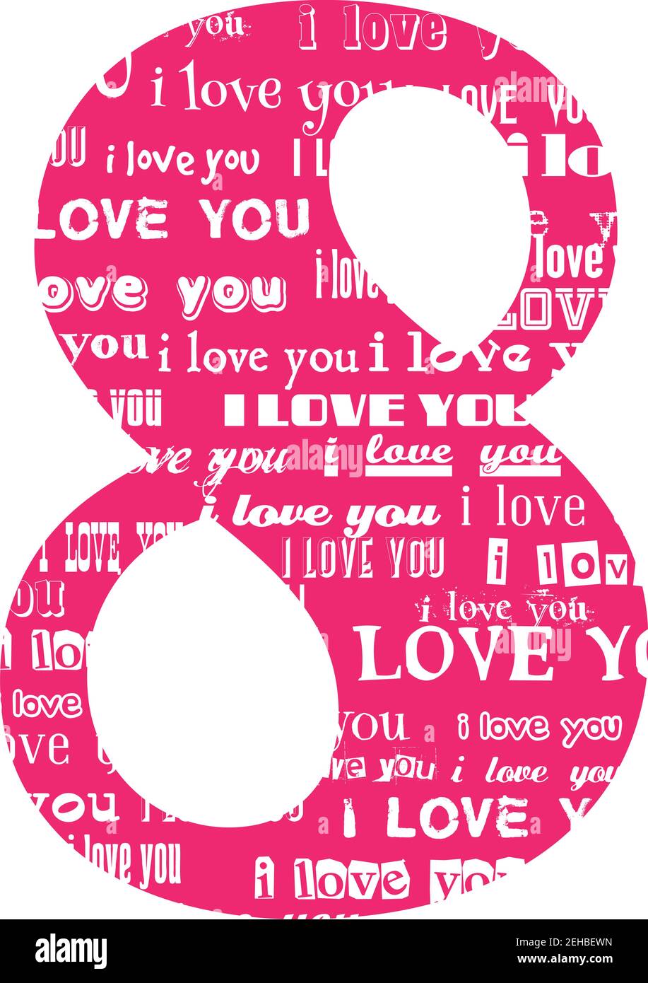 Romantic decorative vector pink number filled white words I love you ...